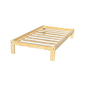 Alaska Wooden Platform Bed Solid Pine Wood Full XL Size Bed Unfinished with Wooden Slats Mattress Support/No Box Spring Needed/Suitable for Adults