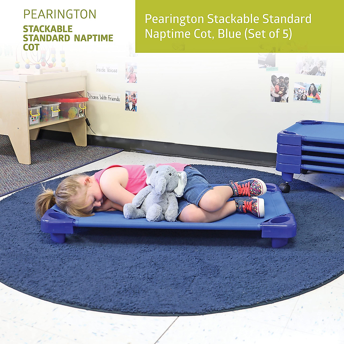 Pearington Stackable Standard Naptime Cot, Blue (Set of 5)