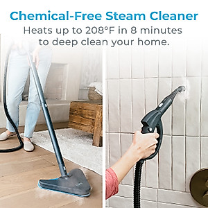Pure Enrichment PureClean Steam Cleaner with 17 Accessories, Multi-Purpose Household Rolling Steamer for Chemical-Free Deep Cleaning of Floors, Upholstery, Windows, Grout, Grills, Cars, and More