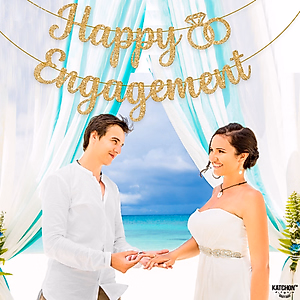 KatchOn, Gold Glitter Happy Engagement Banner - 10 Feet, No DIY | Engagement Party Decorations | Engagement Party Banner, Happy Engagement Decorations | Engaged Banner, Bachelorette Party Decorations