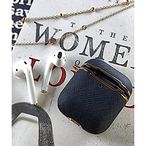 KIQ Canvas for AirPods Case Cover Textured Soft Protective Cover w/Keychain for Women Men for Apple AirPods 2nd Generation Case AirPod Case 1st Generation Air Pod Gold Trim – Black