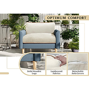 Woyomeub Couches for Living Room Accent Chair 45" Living Room Armchair, 1.5 Seater Sofa Teddy Fleece Fabric, Beige & Blue