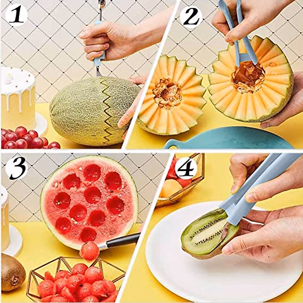 Carving Knife Cutting Knife Ball Digger Three-Piece Combination Set Platter Tool Creative Carving Knife Watermelon Digging Ba