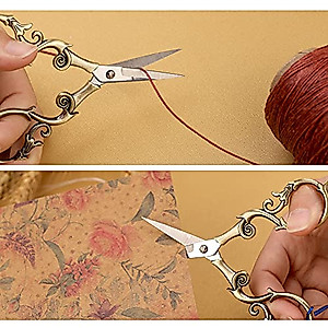 SHWAKK Embroidery Scissors 4.45in Ancient Cyan Gourd flower Scissors with Tassels and Thimble, Embroidery Tools for Sewing, Crafting, Tailoring, Needlework, Handicrafts DIY Tools