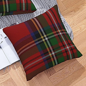 ChangQingArt Checkered Pillow Covers 16x16 Inch, Green Scottish Tartan Red Abstract Ancient Antique Black Double Sided Decorative Pillows Cases Throw Pillows Covers