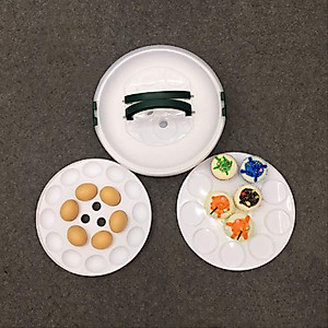 FEOOWV Portable Pie Cupcake Carrier with Lid and Tray 3-In-1 Round Cupcake Container Egg Holder Deviled Egg Tray Muffin Tart Cookie Food Keeper 10 Inch