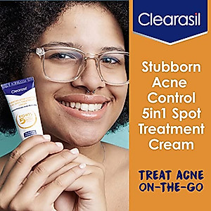 Clearasil Stubborn Acne Control 5-in-1 Spot Treatment Cream with Benzoyl Peroxide Acne Medication to Clear Acne, 1 Ounce (Pack of 3)