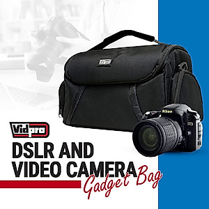 Vidpro DSLR and Video Camera Gadget Bag - Large Protective Case Includes Padded Dividers Handle and Shoulder Strap Compatible with Most Camera Brands Fits 1-2 DSLR Cameras 4 Lenses and Accessories