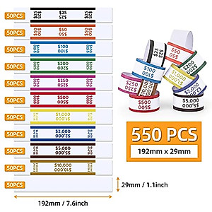 PONNOR 550 Pack Money Bands for Cash Self Adhesive Wrappers for Bills 11 Colors Currency Straps for Dollar Wraps Organizer(50 of Each - 550 Assorted)