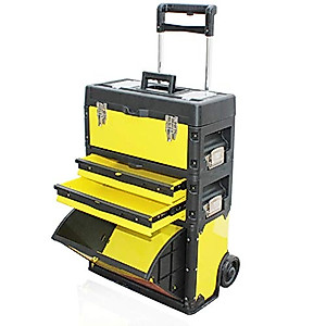 YGCBL Multifunction Portable Hand Trucks,Trolleytool Trolley Cart 3-Tier Combination Pull Rod Organizer Multifunction Large Toolbox Load Bearing 80Kg, 520X320X720Mm,Black+Yellow