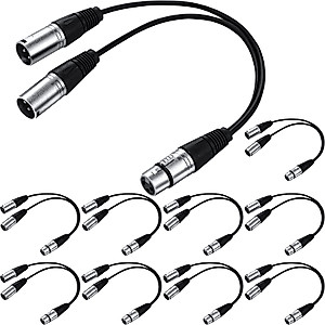 XLR Splitter Cable 1 XLR Female to 2 XLR Male Patch Y Cable Balanced Microphone Splitter Cord Audio Adaptor XLR Y Splitter Microphone Cable for Stereo Mic to L and R Audio Track, 1 Foot (10 Pcs)