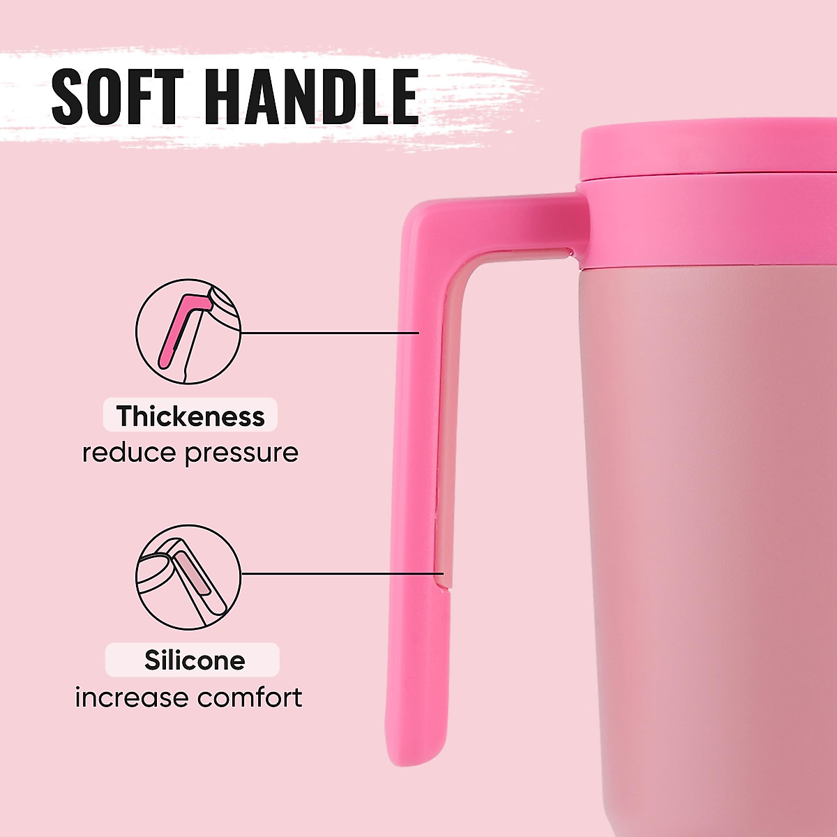 Fijinhom 40 oz Tumbler with Handle and Straw, Triple Layer Insulated Stainless Steel Water Bottle with Infuser, Travel Tumbler Fit Most Cupholder, Gifts for Women & Men, Pink