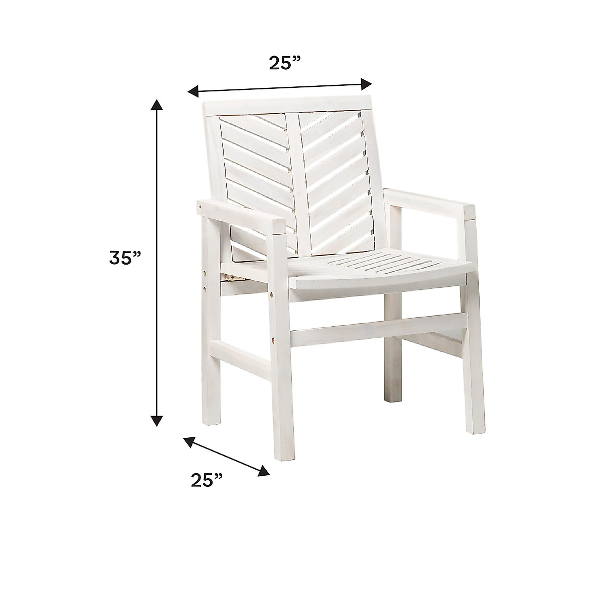 Walker Edison AZWC2VINWW Avalon Chevron Solid Acacia Wood Outdoor Chair, White Wash
