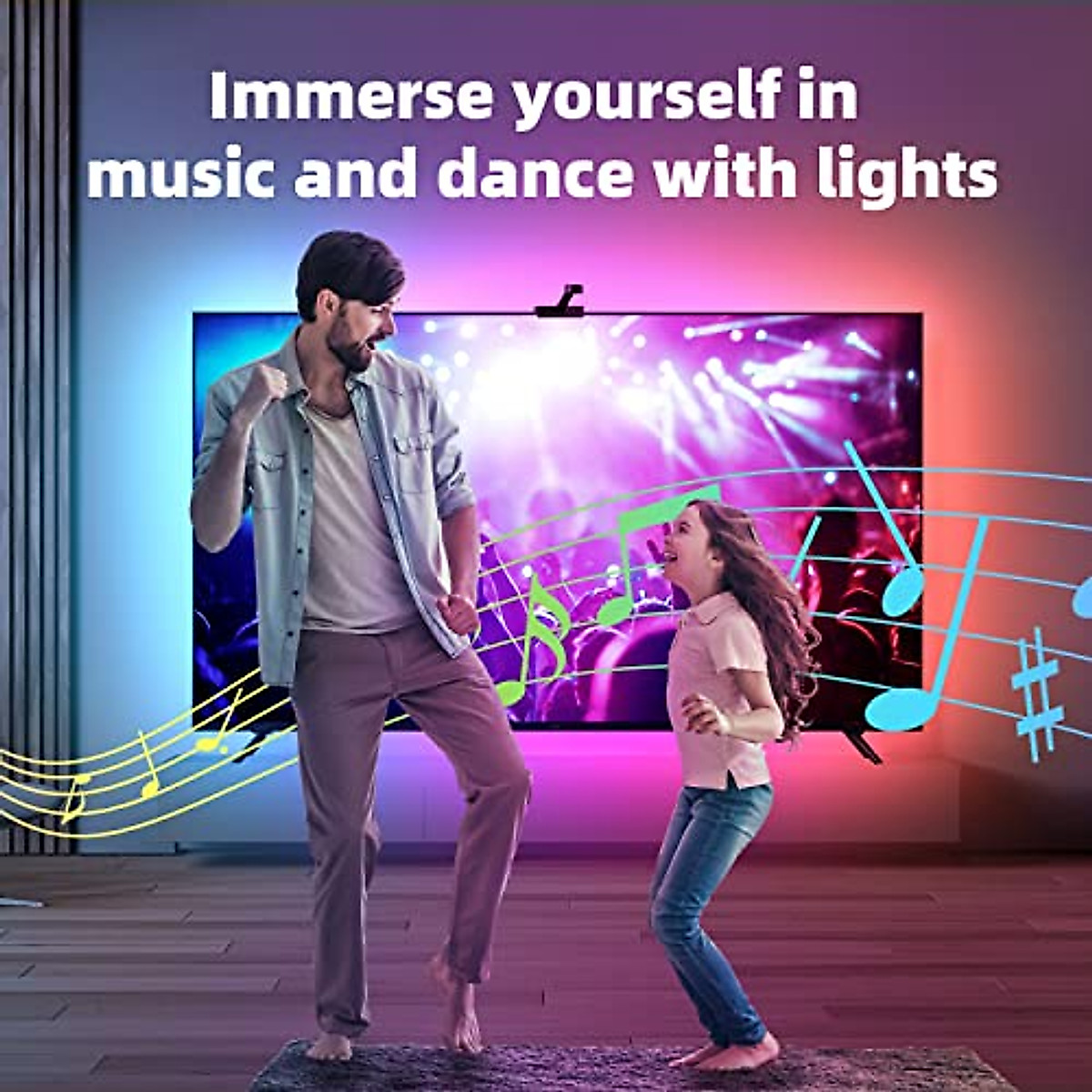 TV LED Backlights with Camera, Wi-Fi TV Backlights for 55-65 inch TVs PC, Compatible with Alexa & Google Assistant, App Control, Music Sync TV Lights, Adapter