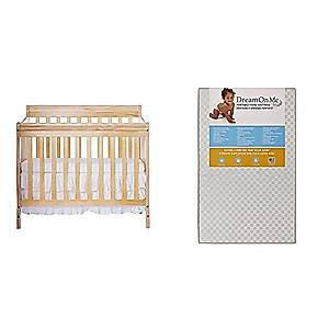 Dream On Me Aden 4-in-1 Convertible Mini Crib with Dream On Me 3" Portable Crib Mattress, White