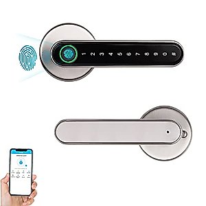 KISSTY Smart Fingerprint Door Lock, Biometric Door Lock, Keyless Entry Door Lock with Handle Fingerprint Door Knobs Door Handle with TTlock APP for Bedroom Home Office Apartment Hotel Brushed Nickel
