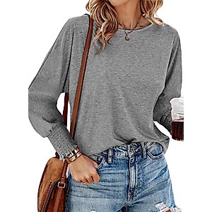 Dokotoo Long Sleeve Shirts for Women Grey Tops Womens Business Blouses Dressy Casual Fall Fashion 2024 Trendy Women's Tops Loose Fashion Shirts Tee T Shirts for Women