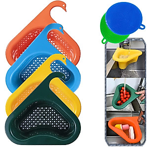 Kitchen Sink Drain Basket Swan Drain Rack Strainer, Multifunctional Kitchen Triangular Sink Filter, Household Swan Drain Basket for Kitchen Sink, Sink Corner Food Catcher Kitchen Sink Strainer Basket