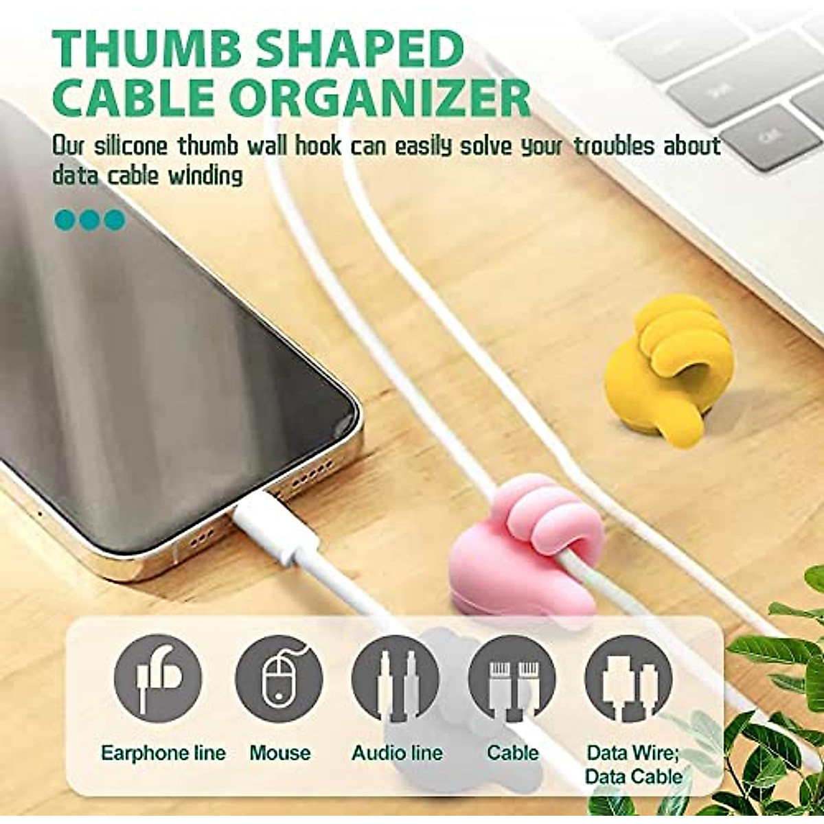 Pigdun 20 Pcs Self Adhesive Silicone Thumb Wall Hooks,Silicone Thumb Hook,Multifunctional Silicone Thumb Hooks,for Cable Clip Key Hat Makeup Brush, Home Office Wall Storage (A)