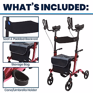 Vive Mobility Upright Walker with Seat - Stand Up Rollator, Arm Rests, Heavy Duty, Folding Medical Aid Scooter for Elderly, Seniors - Walking Assist, Foldable Transport Chair - 300 lb Capacity