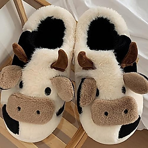 Cow Slippers for Women, Men Cute Animal Fuzzy Slippers, Cotton Plush Winter Indoor Outdoor Soft Cozy Slides for Bedroom Living Room House Pink
