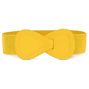 Allegra K Interlock Buckle 8-shaped Faux Leather Elastic Belt Cinch Waistband for Lady Fit Waist Girth:25"/63.5cm-37"/94cm Yellow