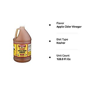 Bragg Organic Apple Cider Vinegar With the Mother– USDA Certified Organic – Raw, Unfiltered All Natural Ingredients, 1 Gallon