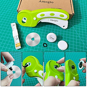 Amogto Rotary Cutter for Fabric, 45mm Fabric Cutter with 3pcs Rotary Cutter Blades, Ergonomic Quilting Supplies Tool for Leather, Crafting, Sewing, Quilting, Fabric Cutter Wheel for Left & Right Hand