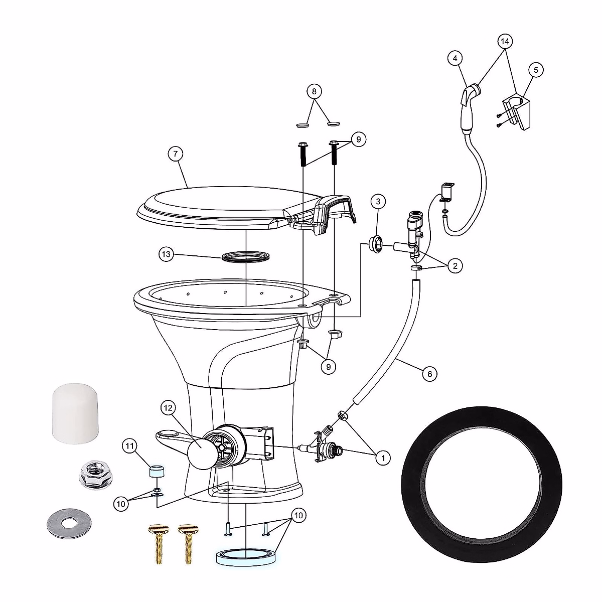 UGSHY 1 PC 385311652 Replace RV Toilet Seal Kit, Mounting Hardware and Seal Compatible for RV Toilet Replacement Seal for RVs, Camper Trailers (Black)