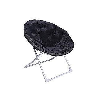 Amazon Basics Faux Fur Saucer Shaped Chair with Metal Frame Black 32.3"D x 27.2"W x 32.3"H
