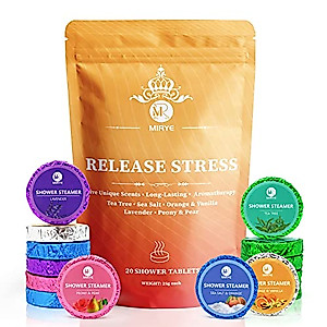 MR MIRYE Shower Steamers Aromatherapy for Women and Men, 20-Pack Organic Shower Bombs with Essential Oil, Tea Tree, Orange & Vanilla, Sea Salt, Lavender, Peony & Pear Easter Gifts Mothers Day Gifts