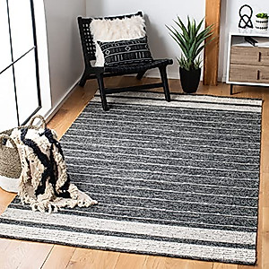 SAFAVIEH Striped Kilim Collection 6' x 9' Black/Ivory STK509Z Handmade Flatweave Cotton Area Rug
