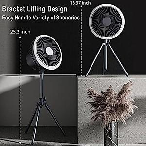 Orfonbi Portable Fold Standing Fan, 4 Speeds Oscillating Fan with Remote Control, Battery Powered Floor Fan,5-48H Working Desk Fan with, 2 Light Mode, Height & Angle Adj