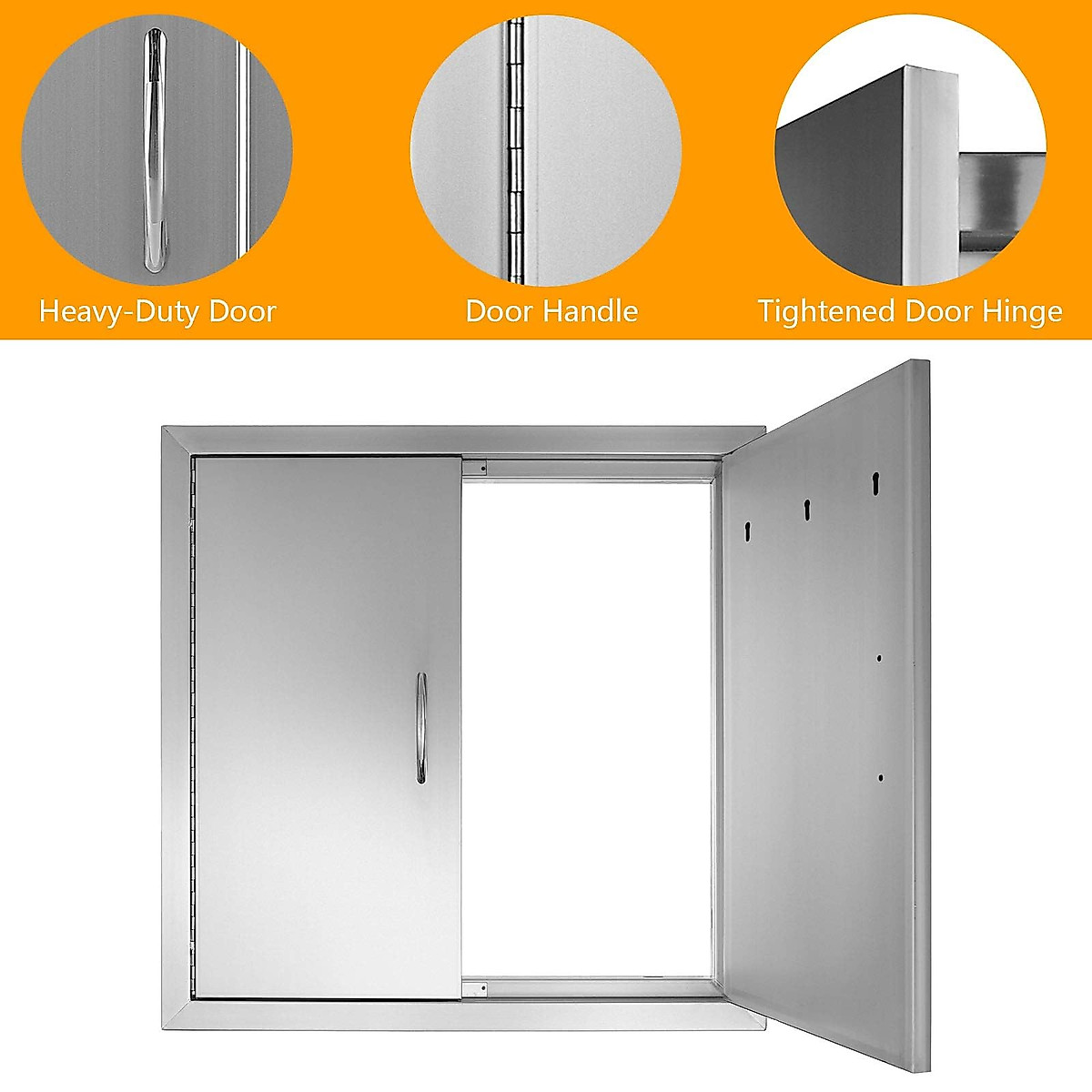 BBQ Future Outdoor Kitchen Access Doors 24W x 24H, Grill Double Door Brushed Stainless Steel Storage Cabinet for Grilling Station & BBQ Island