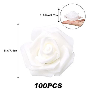 INSUNSIX Artificial Rose Flowers,100pcs Foam Rose Bulk White Fake Flower Heads for DIY Wedding Bouquets Rose Wall Kissing Balls Bridal Shower Centerpieces Arrangements Party Tables Decorations(White)