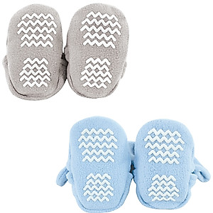 Hudson Baby Unisex-Baby Animal Fleece Booties 2-Pack Socks, Blue Elephant Hippo, 0-6 Months