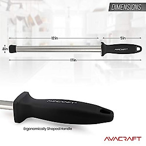 AVACRAFT 12 inch Knife Sharpener Rod, Diamond Steel Knife Honing Steel, Premium Knife Sharpening Steel, Oval shaped Honer, Ergonomic Handle for Firm Grip
