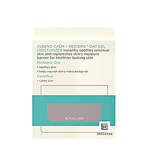 Aveeno Calm + Restore Oat Gel Facial Moisturizer for Sensitive Skin, Fast-Absorbing, Soothing Lightweight Gel Cream Face Moisturizer with Prebiotic Oat & Feverfew, Fragrance-Free, 0.5 oz