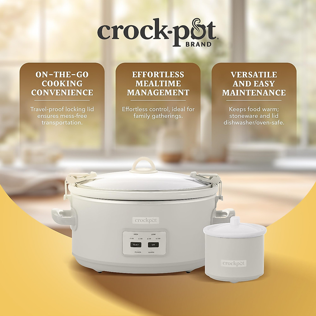 Crock-Pot 7 Quart Cook and Carry Slow Cooker with Touch Control, 4 Pre Programmed Settings, Removable Stoneware, and Locking Lid, Mushroom