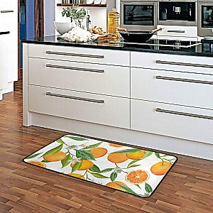 Orange Fruits Flowers Kitchen Mat Rugs Cushioned Chef Soft Non-Slip Floor Mats Washable Doormat Bathroom Runner Area Rug Carpet