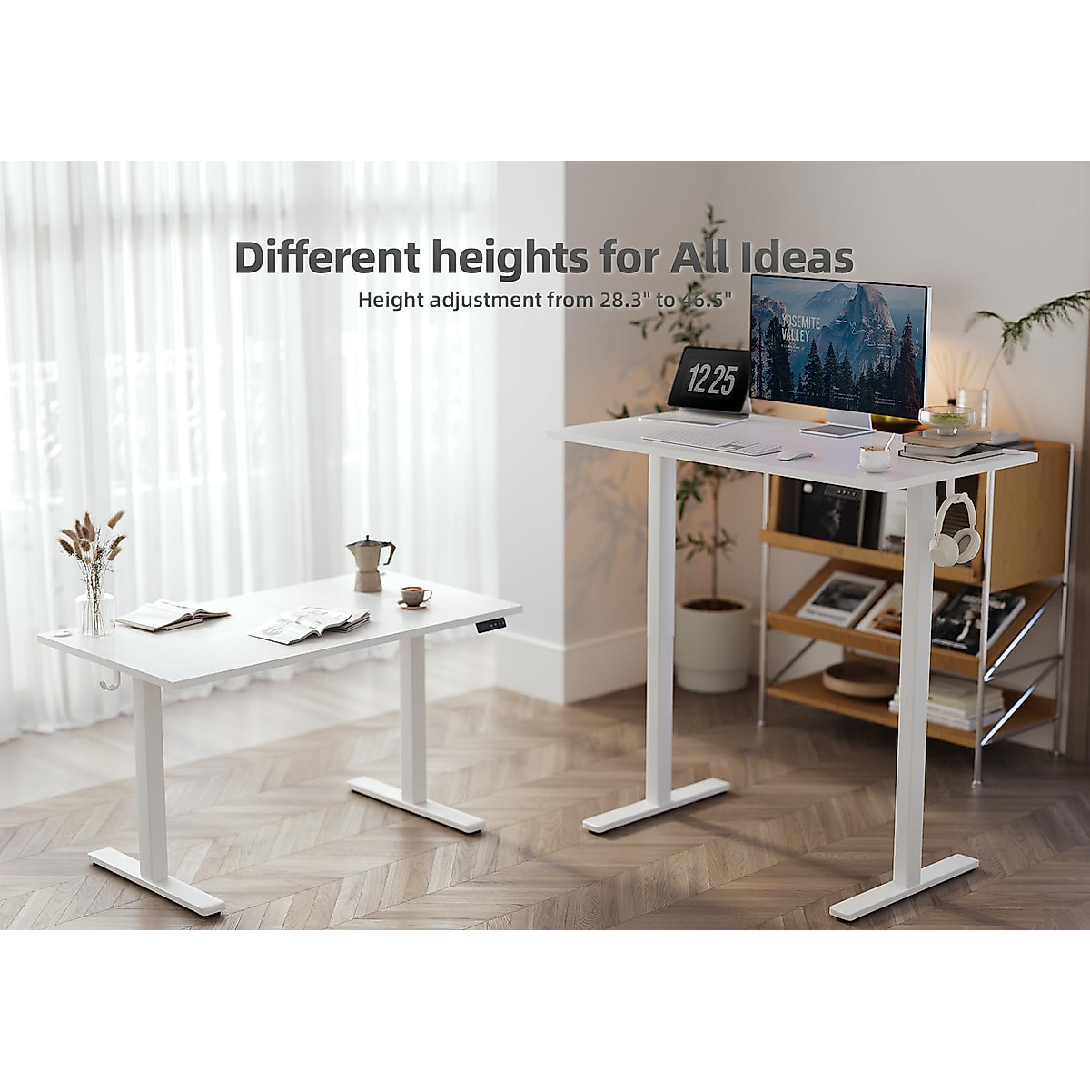 Seang Electric Standing Desk with Adjustable Height, 48x24 Inch Stand Up Desk, Sit Stand Desk with Splice Board for Home Office Computer Workstation, White Frame/White Top