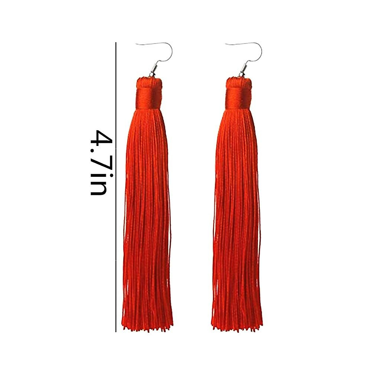 MELUOGE Women's Knotted Tassel Long Earrings 4.7" (B:Red)