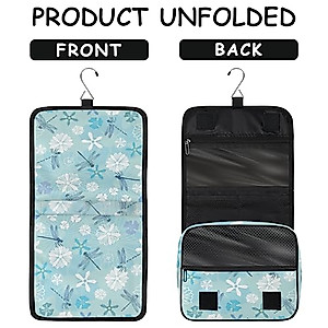 POFATO Dragonfly Flower Travel Toiletry Bag Cosmetic Makeup Bag for Women Men Hanging Hook Wash Toiletries Portable Toiletry Bags Organizer