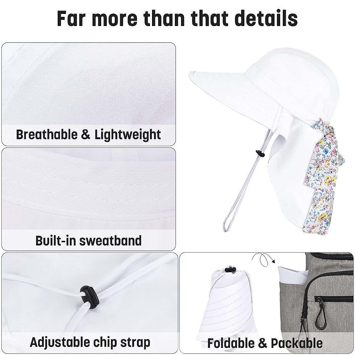 Solaris Wide Brim Sun Hat for Women, UPF 50+ Sun Protection Packable Women Sun Hat, Floral Scarf Cooling Hat with Neck Flap for Gardening, Beach, Fishing, Travelling, Small Size