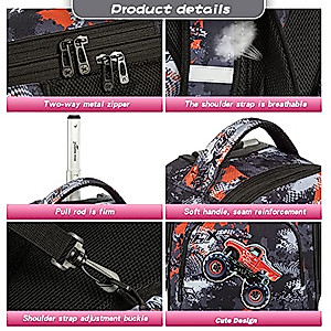 MOHCO 19 inch Rolling Backpack Set Wheeled School Book bag with Insulated Lunch Bag and Pencil Case (Moto)