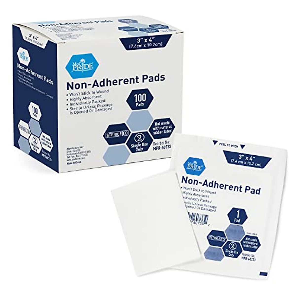 Medpride Sterile Non-Adherent Pads| 100-Pack, 3” x 4”| Non-Adhesive Wound Dressing| Highly Absorbent & Non-Stick, Painless Removal-Switch| Individually Wrapped for Extra Protection