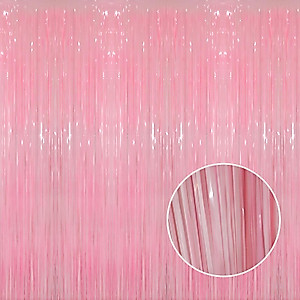 GOER 3.2 ft x 8.2 ft Metallic Tinsel Foil Fringe Curtains Party Photo Backdrop Party Streamers for Birthday,Graduation,New Year Eve Decorations Wedding Decor(1 Pack,Candy Pink)
