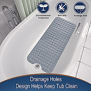 Yimobra Original Bath Tub Shower Mat Extra Long 16 x 40 Inches, Non-Slip with Drain Holes, Suction Cups, Machine Washable, Phthalate Free, Latex Free, BPA Free, Bathroom Mats, Gray