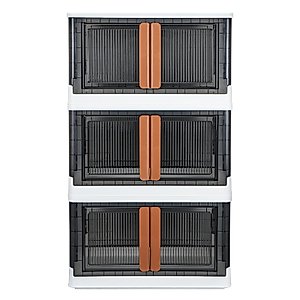 Ezee Space Stackable Storage Bins with Wheels - (3-Pack) - Stackable Storage Drawers - (8.4-Gal) - Collapsible storage bins with lids - Multifunctional Foldable storage boxes with doors