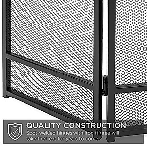 Best Choice Products 47.5x27.25in 3-Panel Simple Steel Mesh Fireplace Screen, Fire Spark Guard Grate for Living Room Home Decor w/Rustic Worn Finish - Black